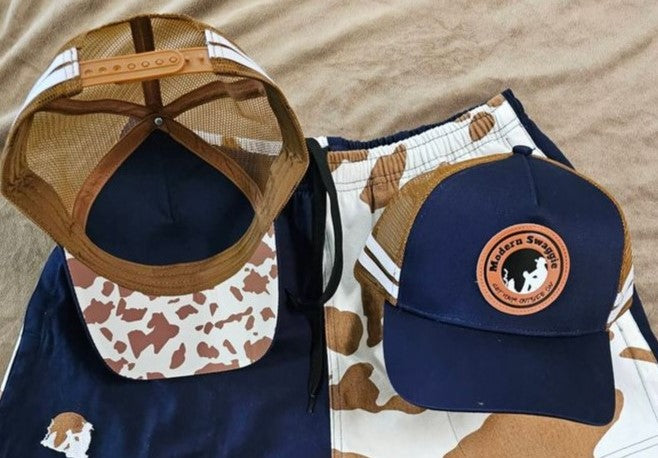 BEIGE and NAVY LEGENDAIRY Cow Print TRUCKER CAP – Modern Swaggie