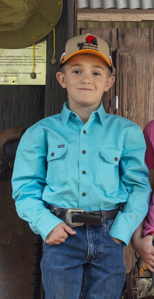 'Outback' Kids WINTON Sky Blue Full Button Work Shirt – Modern Swaggie