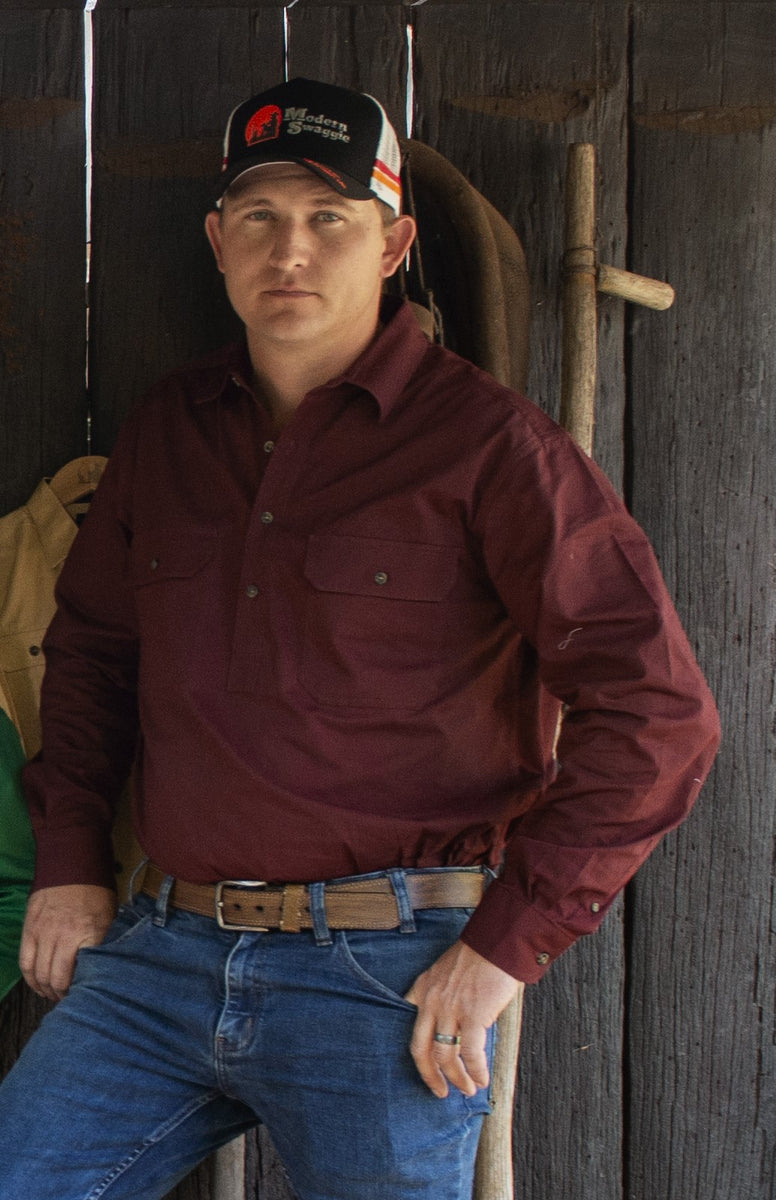 "Outback" EROMANGA Burgundy Men's Work Shirt – Modern Swaggie