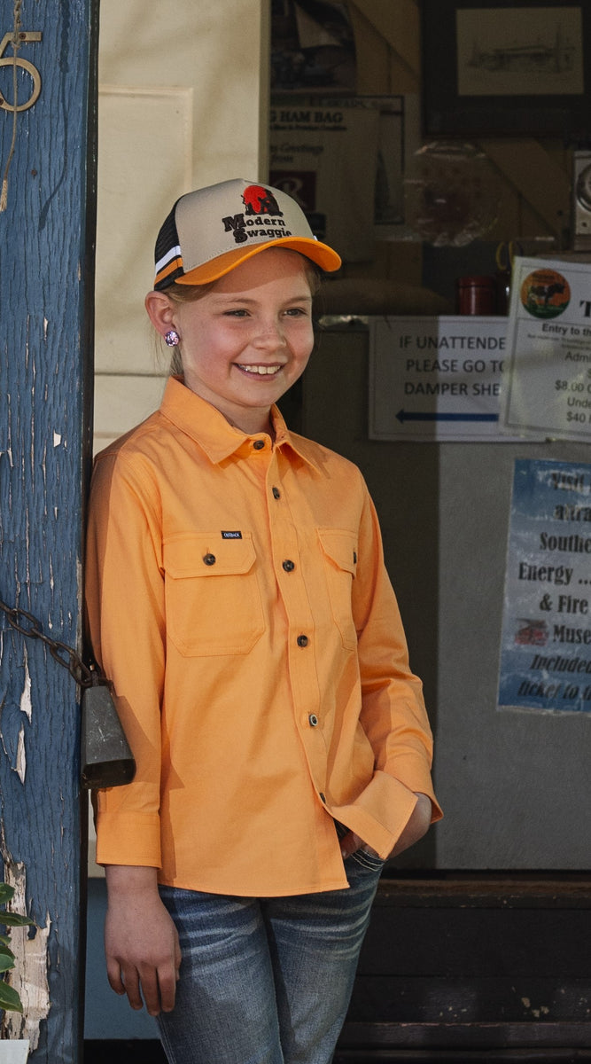 'Outback' Kids CUNNAMULLA Orange Full Button Work shirt – Modern Swaggie